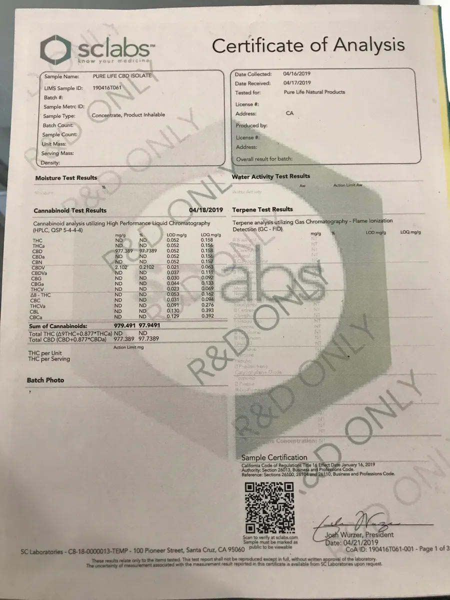 THIRD PARTY LAB TESTS - Pure Life Natural Products